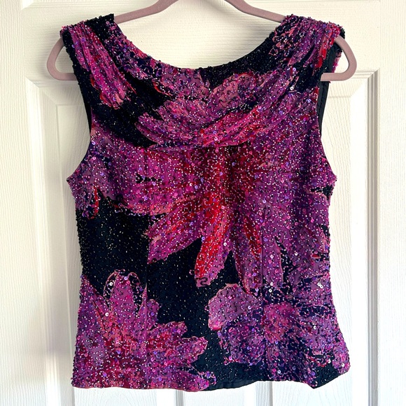 Cache | Tops | Vintage Y2k Floral Beaded Low Back 0 Silk Purplepink ...